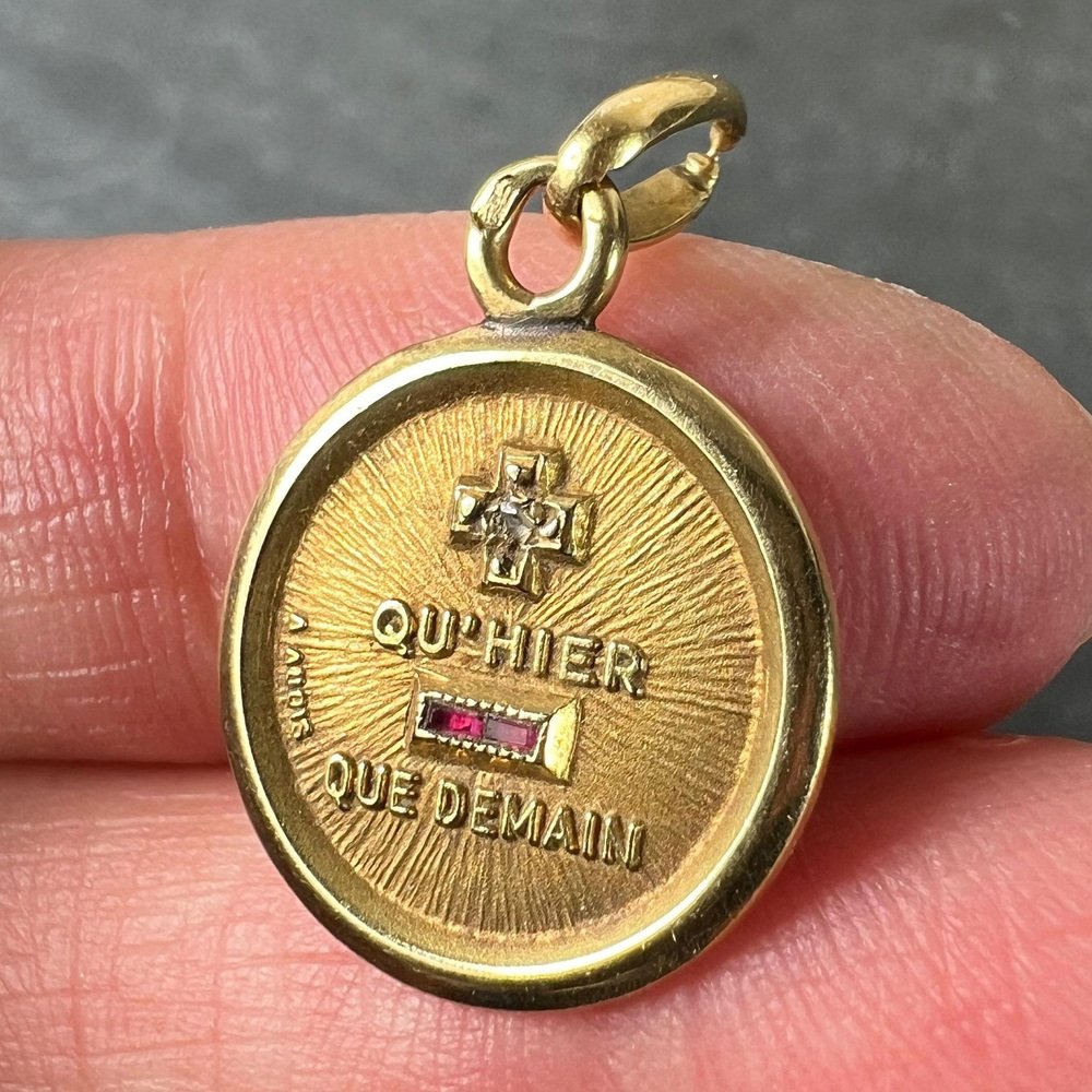 French Plus Hier Ruby Diamond 18k Yellow Gold Love Charm Pendant by ...