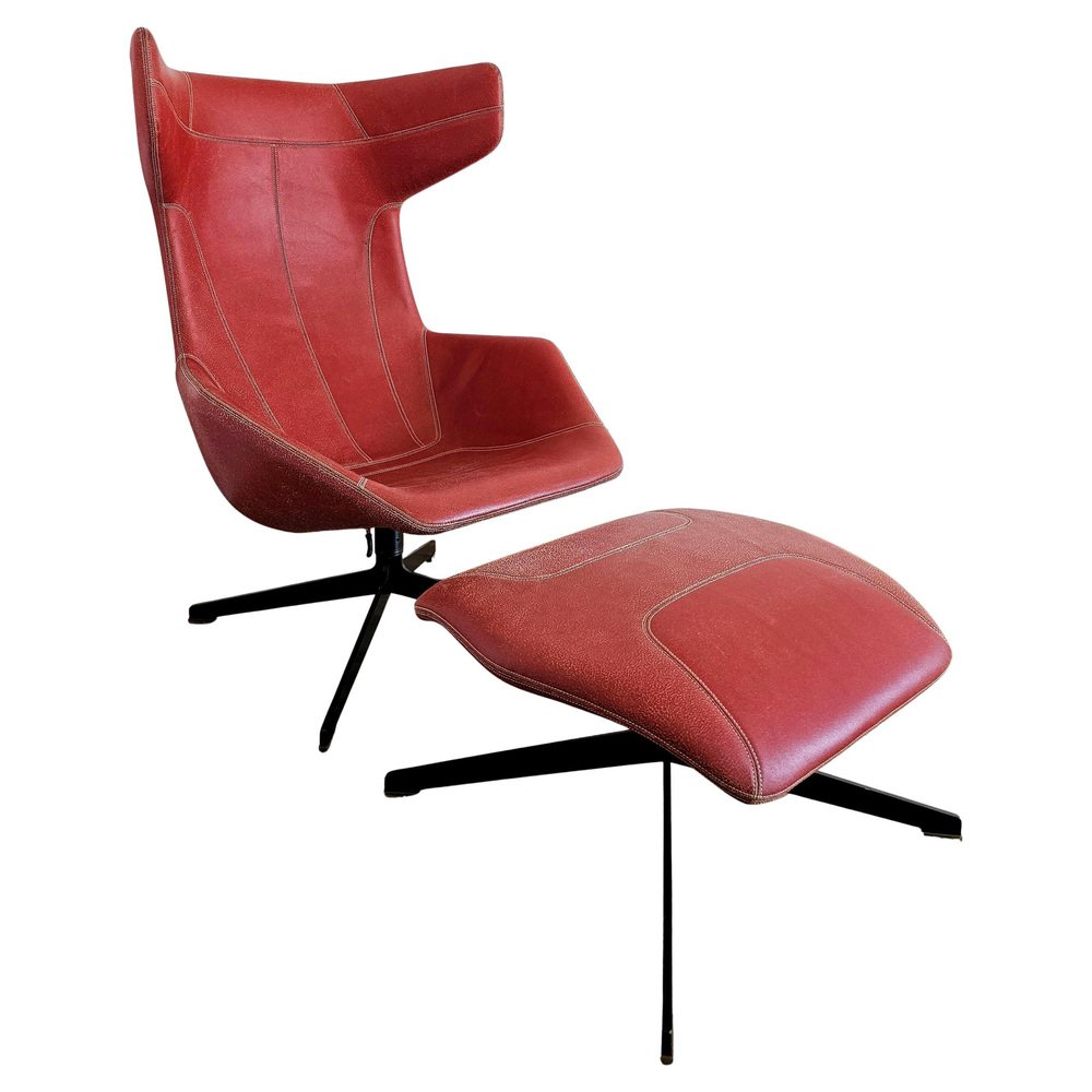 Set of Take a Line for a Walk Lounge Chair and Ottoman attributed to ...