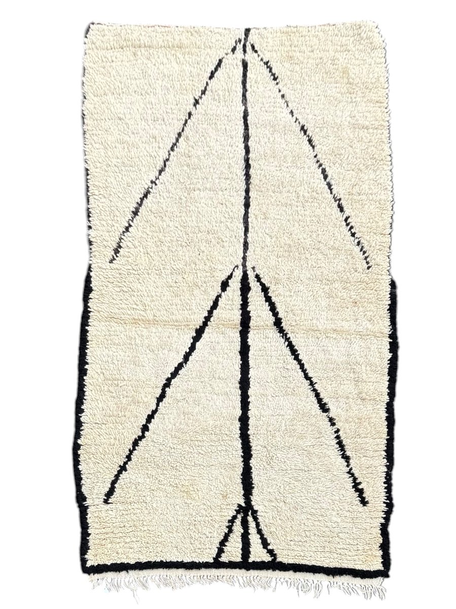 Handwoven Minimalist Azilal Rug Black and White Moroccan Design, 1990s ...