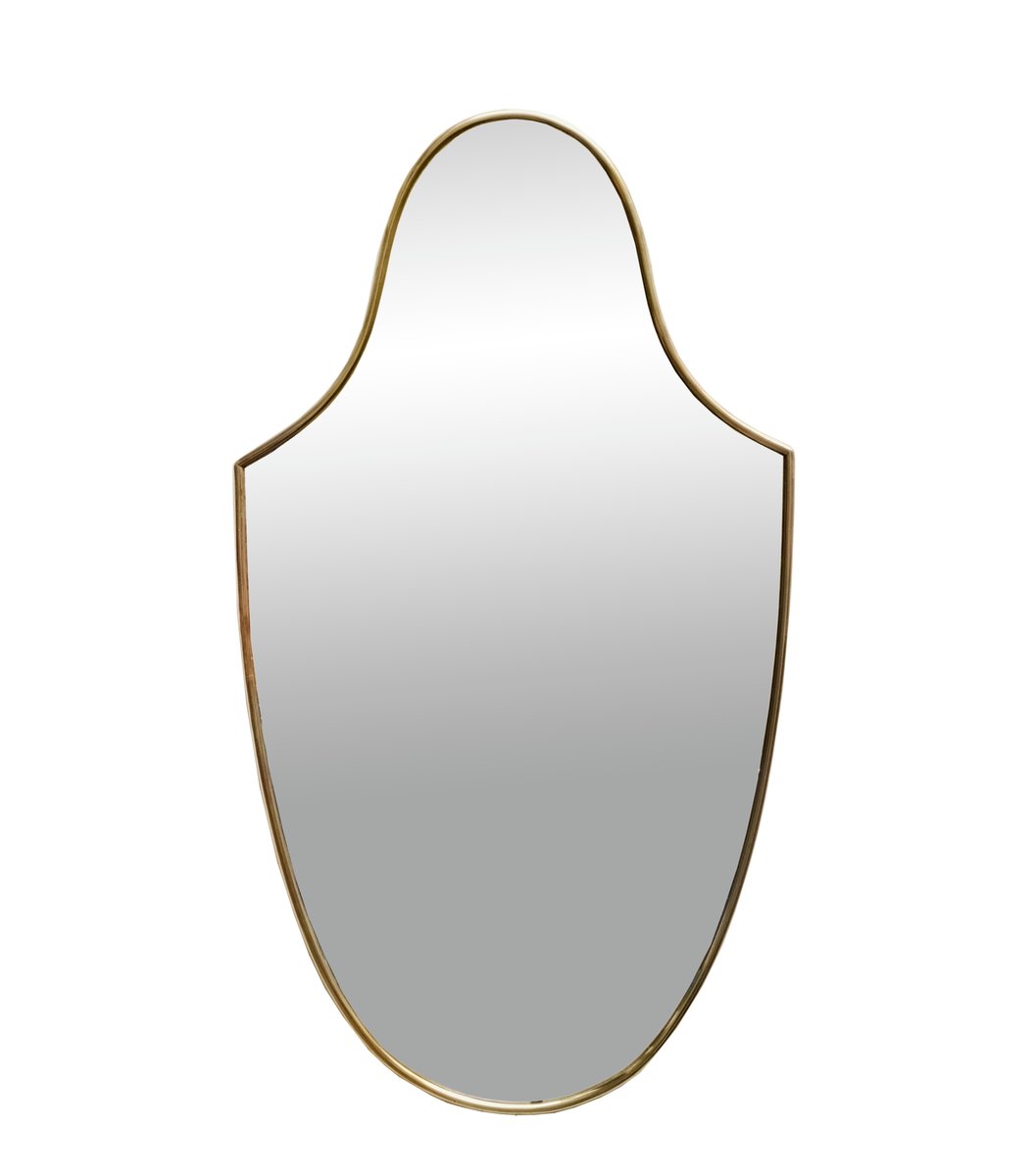 Italian Brass Shield Wall Mirror, 1950s for sale at Pamono