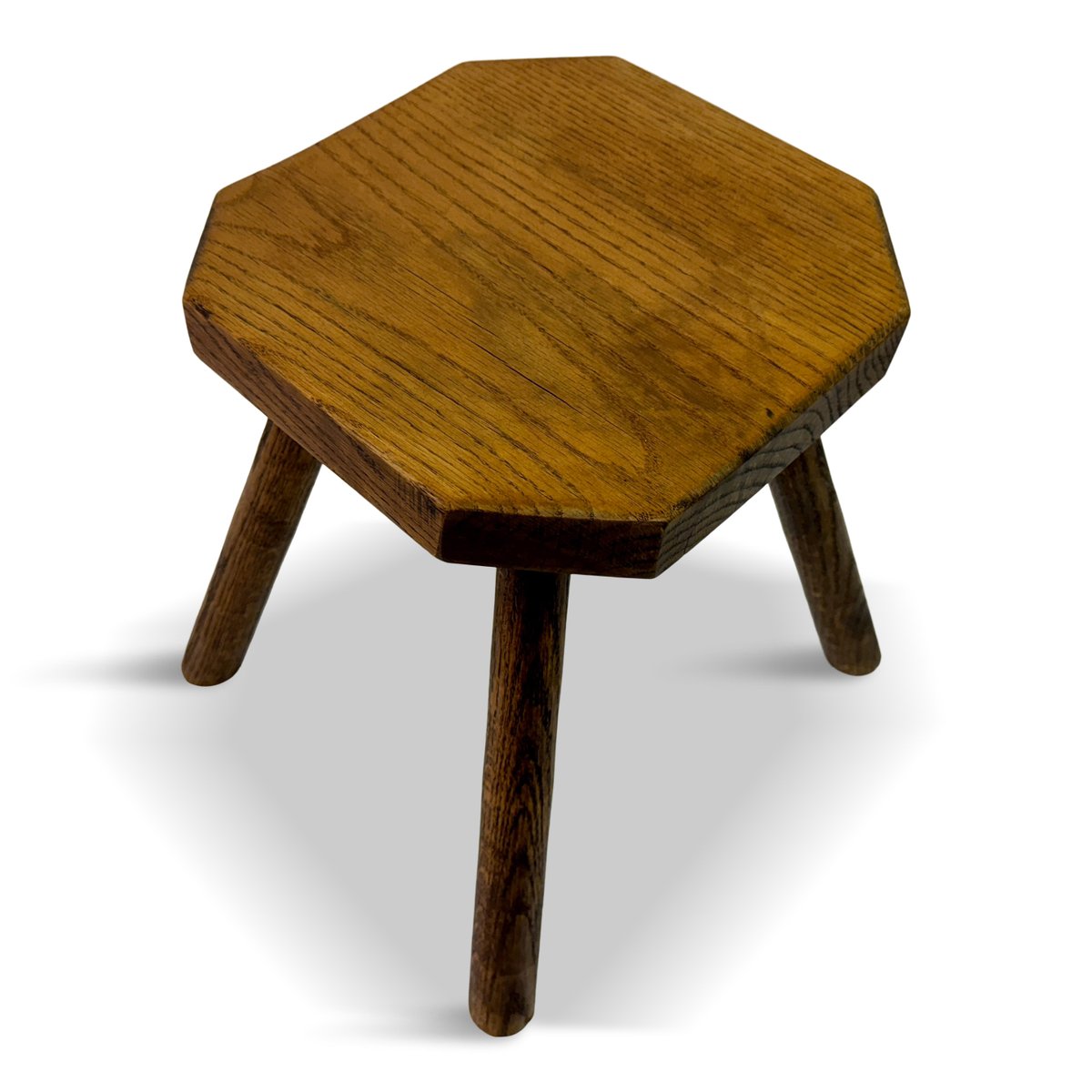 Rustic Hexagonal Oak Milking Stool, 1960s for sale at Pamono
