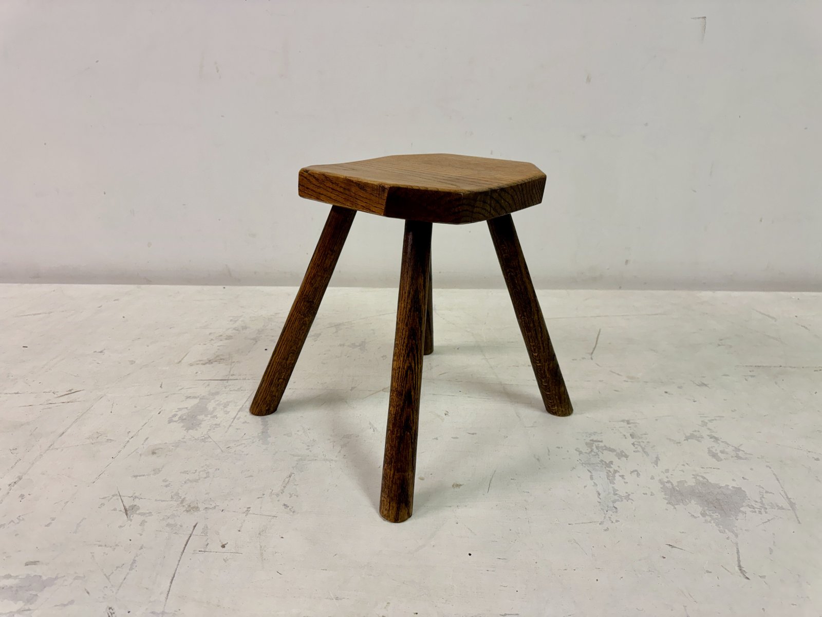 Rustic Hexagonal Oak Milking Stool, 1960s for sale at Pamono