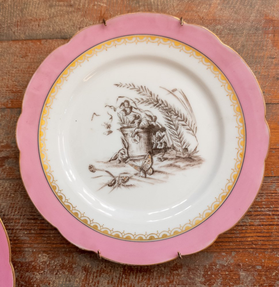 Antique French Wall Plates with Animals and Pink Border, Set of 2 for ...