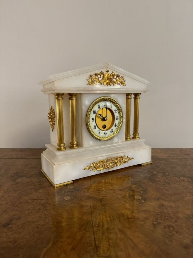 Antique Victorian Alabaster Mantel Clock, 1890 for sale at Pamono