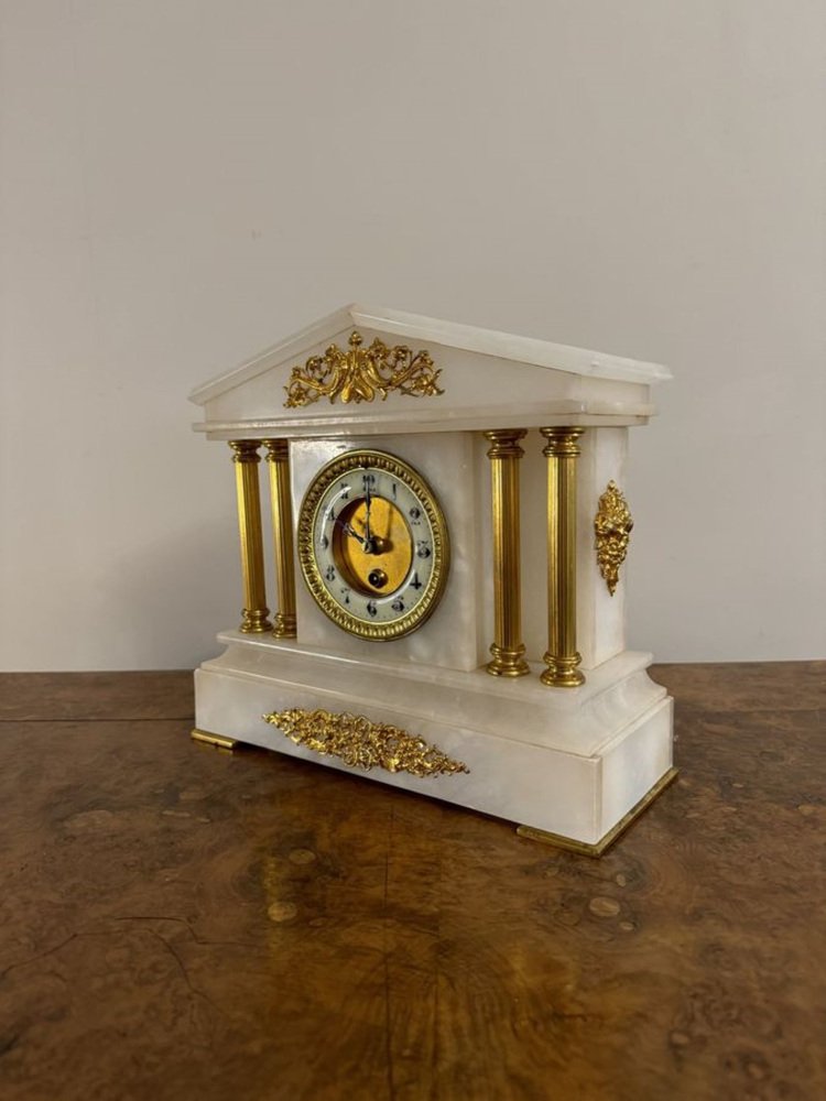 Antique Victorian Alabaster Mantel Clock, 1890 for sale at Pamono