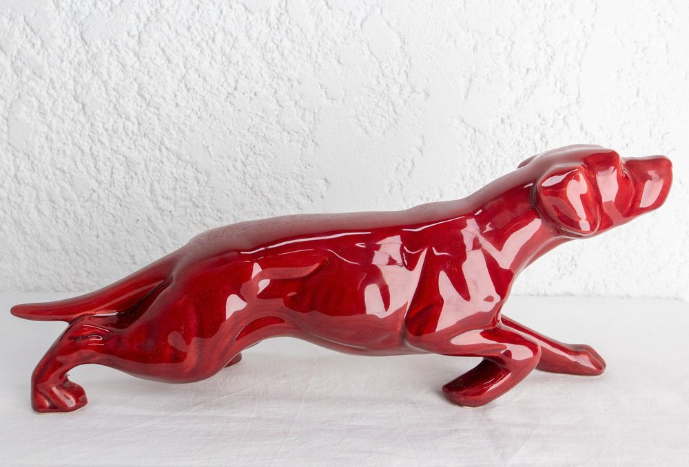French Ceramic Red Statue English Setter on the Prowl in the style of ...