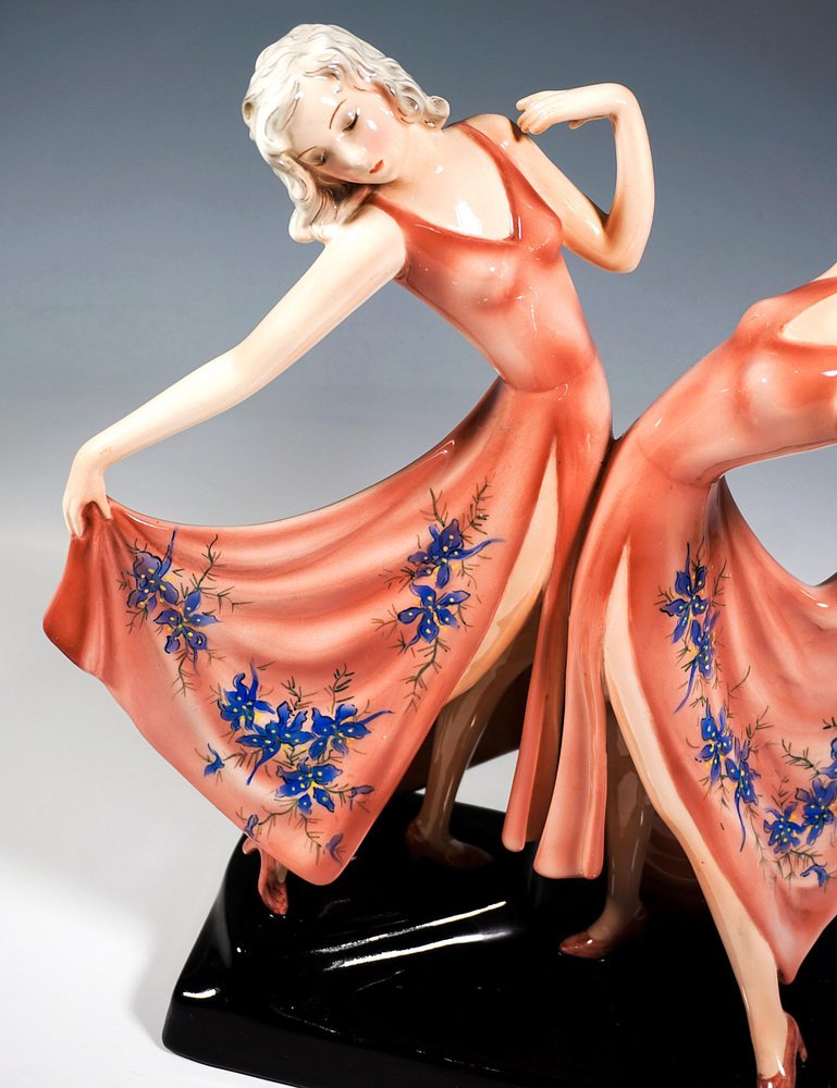 Art Deco Twin Dancers Dolly Sisters attributed to Stephan Dakon for Goldscheider, 1939 for sale ...