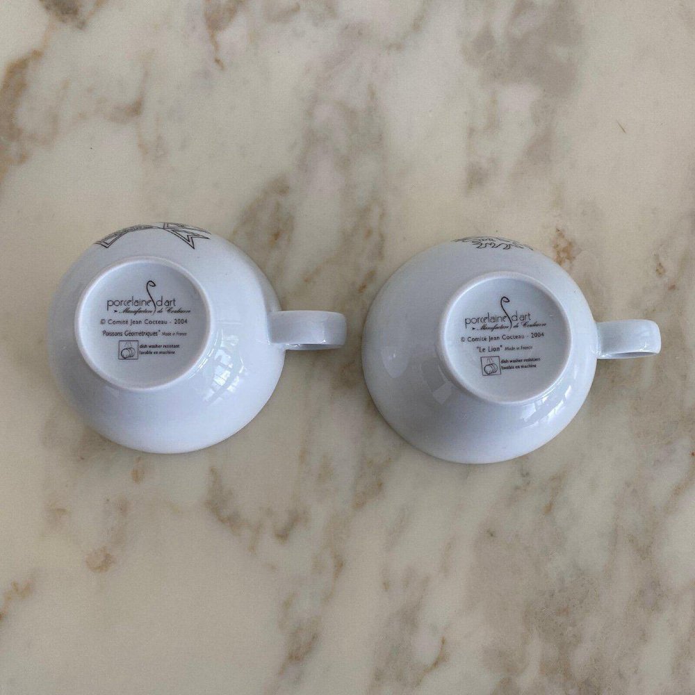 Porcelain Cups with Saucers by Jean Cocteau, 20th Century, Set of 4 for ...