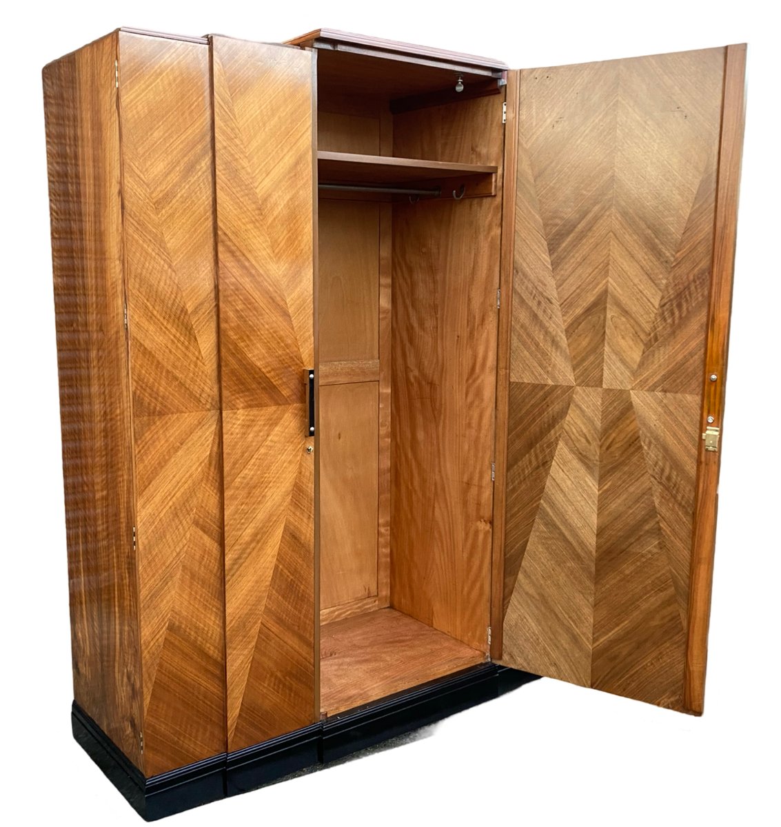 Art Deco Geometric Stepped Triple Wardrobe, 1920s for sale at Pamono
