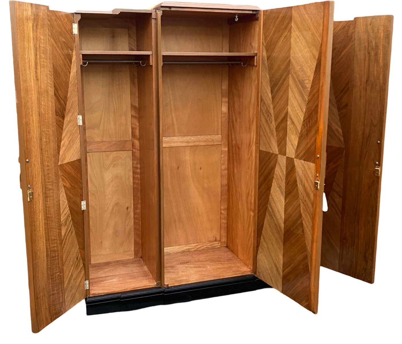 Art Deco Geometric Stepped Triple Wardrobe, 1920s for sale at Pamono