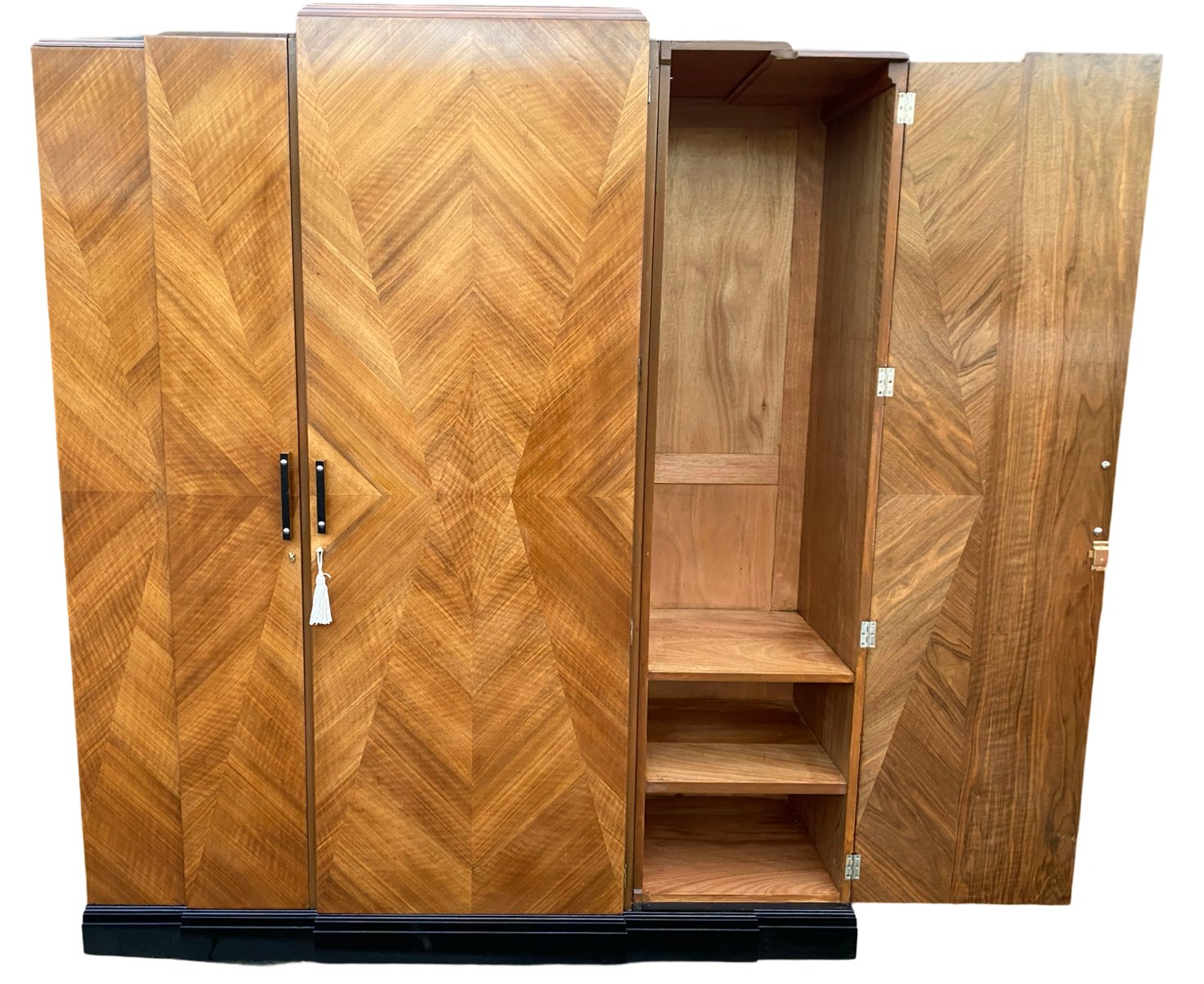 Art Deco Geometric Stepped Triple Wardrobe, 1920s for sale at Pamono
