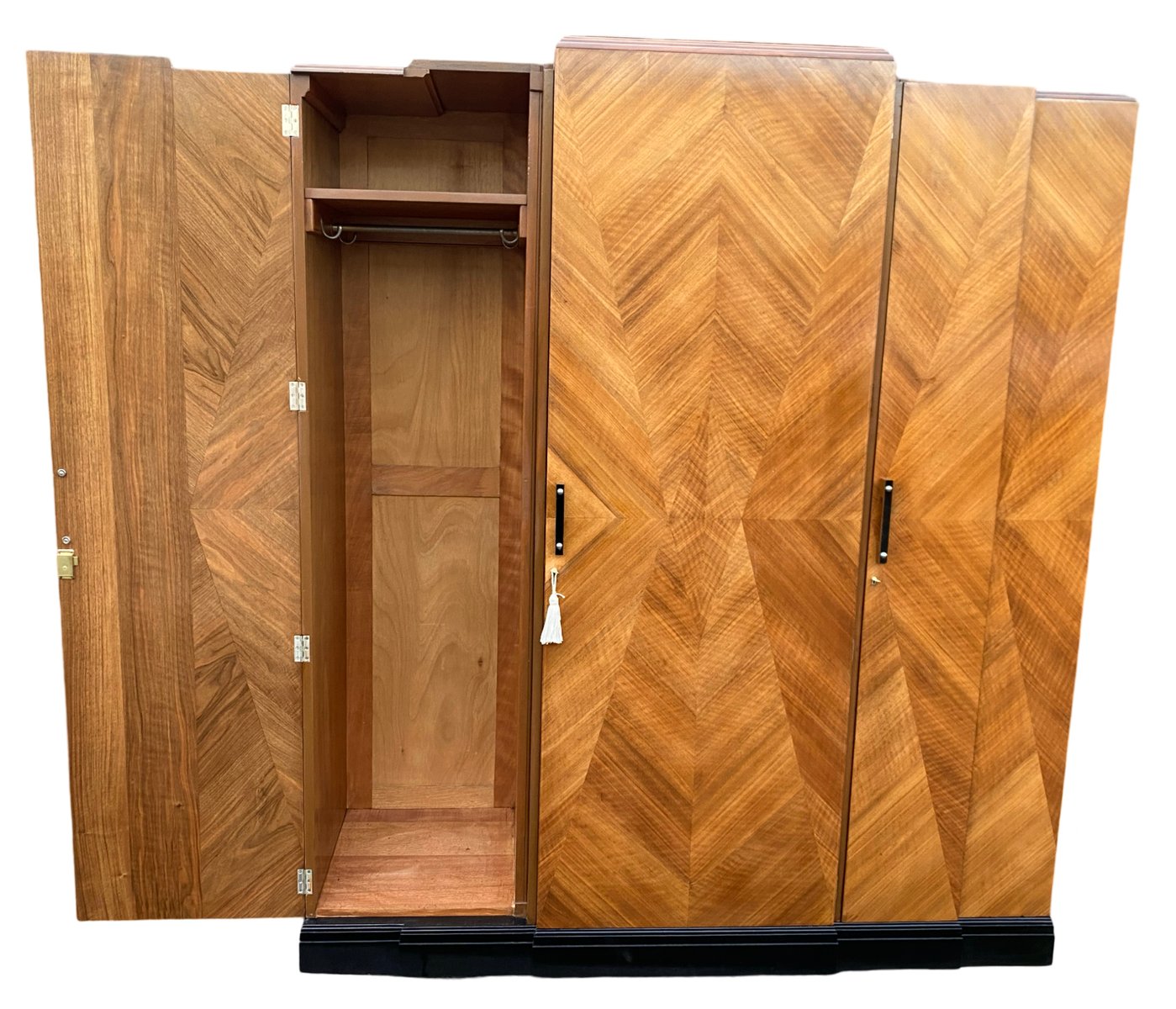 Art Deco Geometric Stepped Triple Wardrobe, 1920s for sale at Pamono