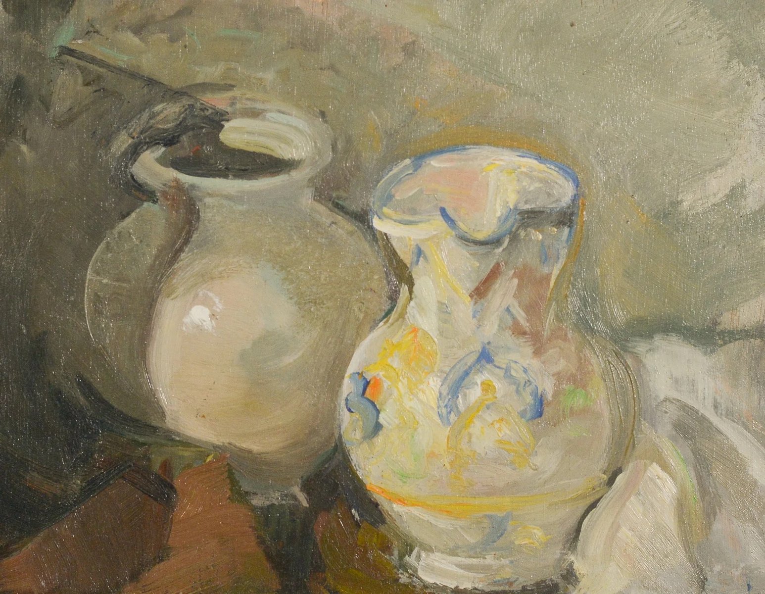 Colourist Still Life of Jug and Vase, 1950s, Oil on Canvas for sale at ...