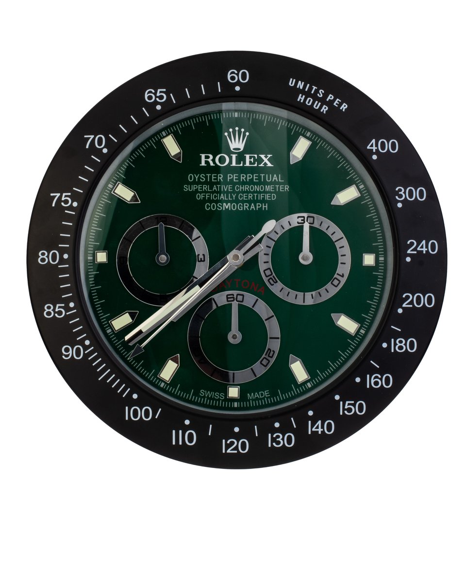Black & Green Oyster Perpetual Daytona with Silver Hands Wall Clock ...