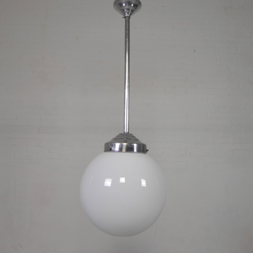 School Lamp with Glass Ball in Opal Glass, 1930s for sale at Pamono