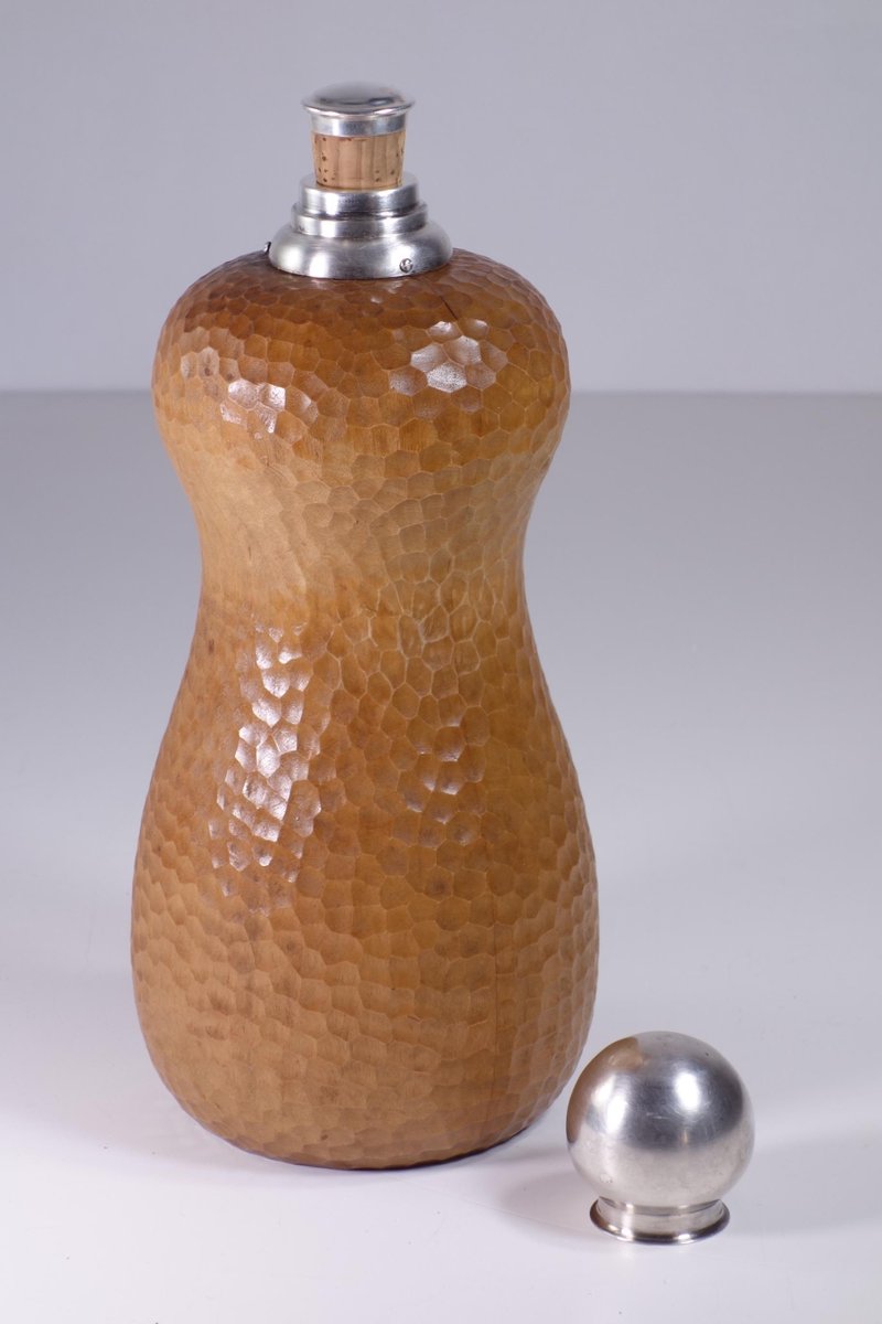 Italian Art Deco Metal and Wood Bottle Carafe from Macabo, 1940s for ...