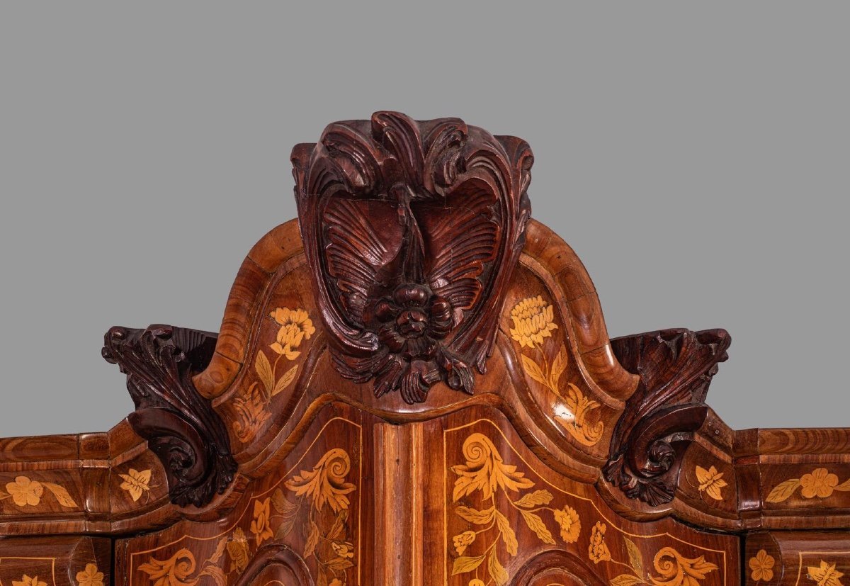Dutch Corner Cabinet in Floral Marquetry, 18th Century for sale at Pamono