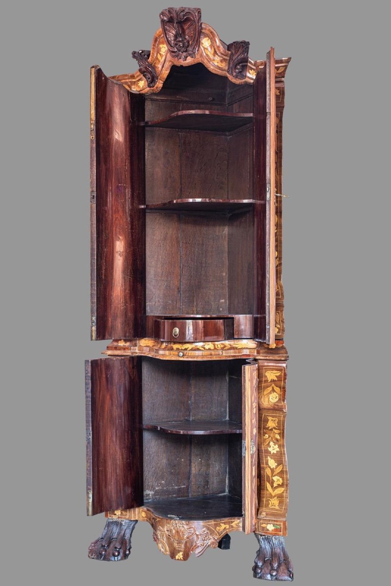 Dutch Corner Cabinet in Floral Marquetry, 18th Century for sale at Pamono