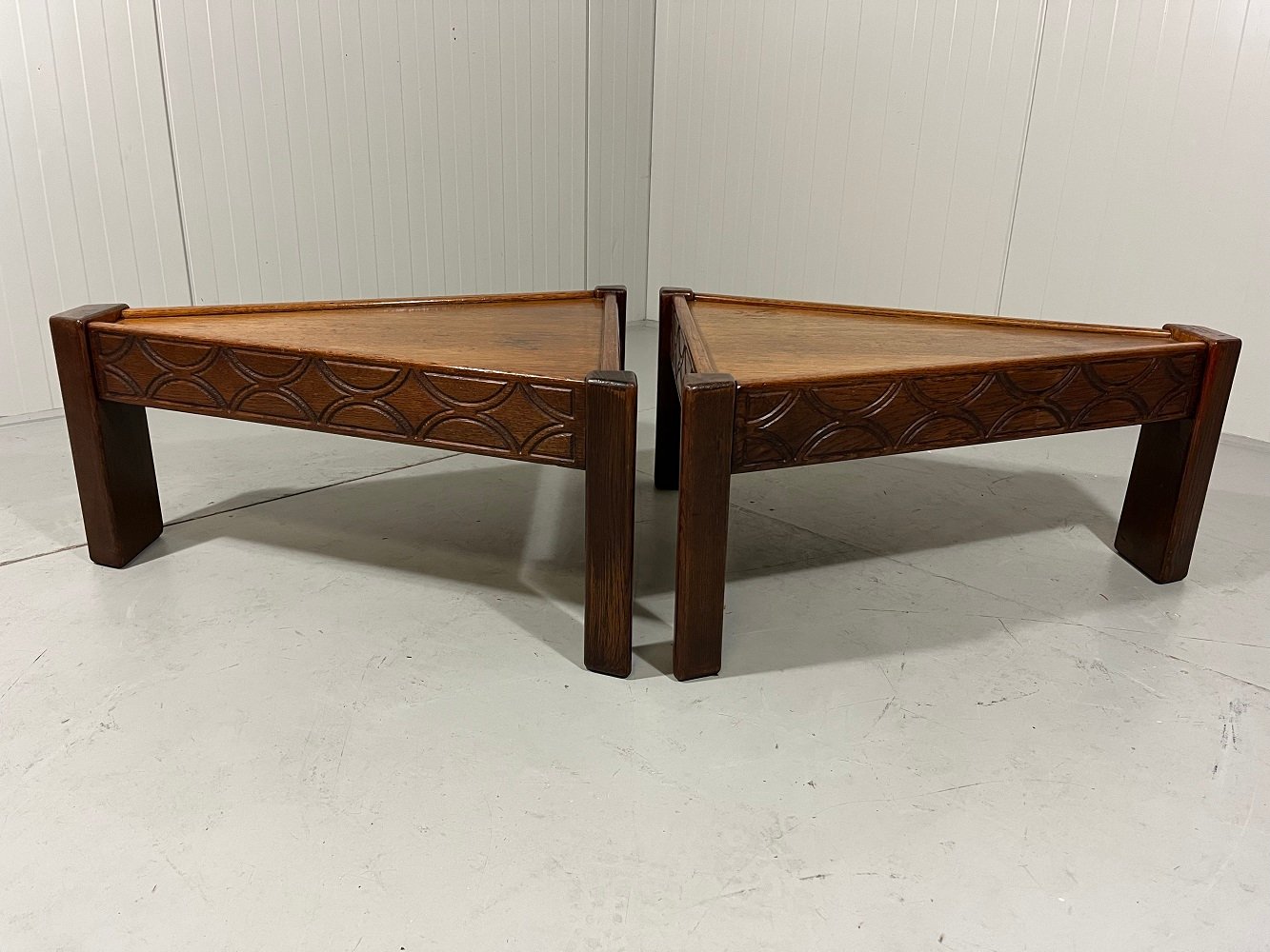 Brutalist Triangular Shaped Oak Coffee Side Tables, 1970s, Set of 2 for ...