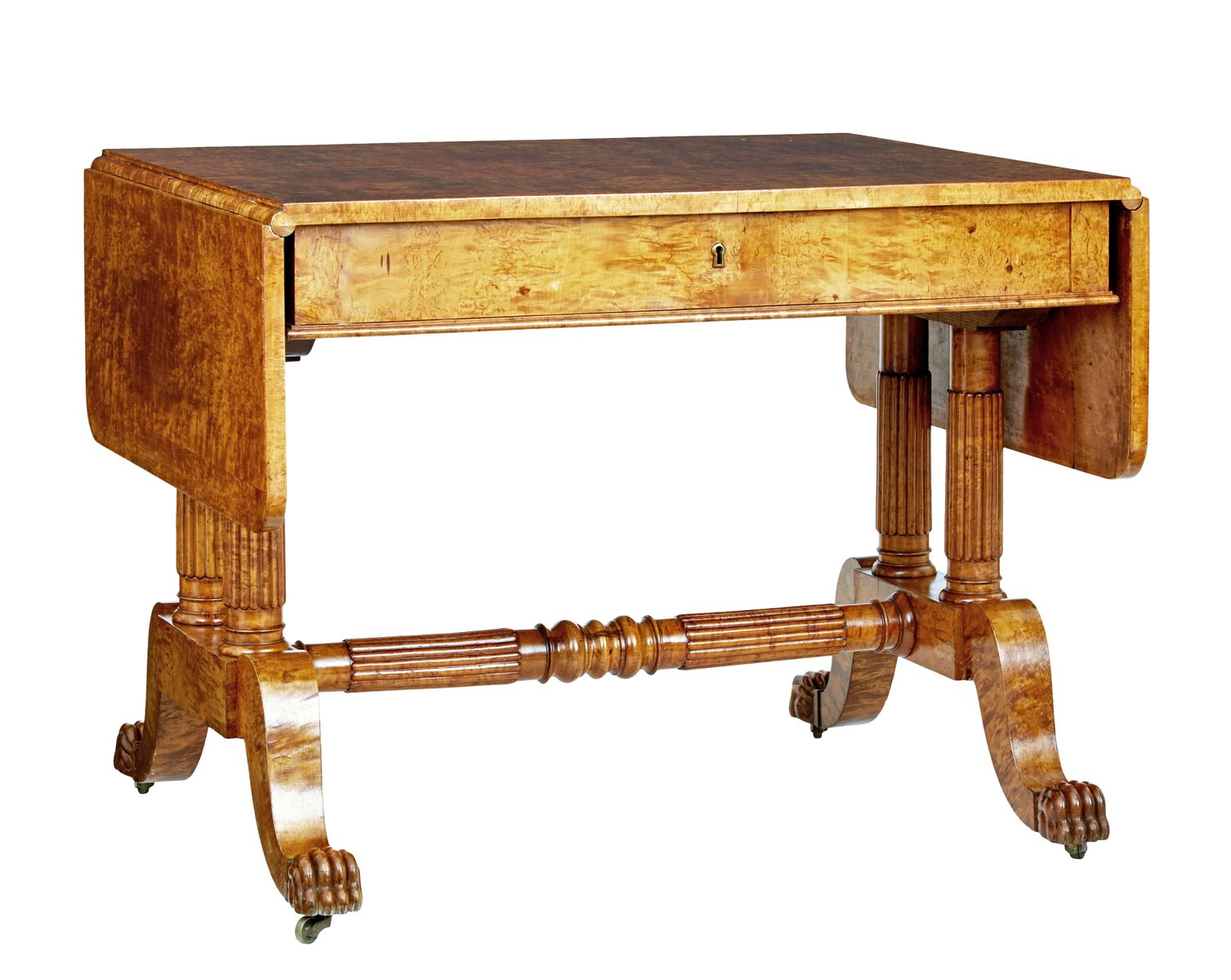 Antique Biedermeier Sofa Table in Burr Birch, 1825 for sale at Pamono