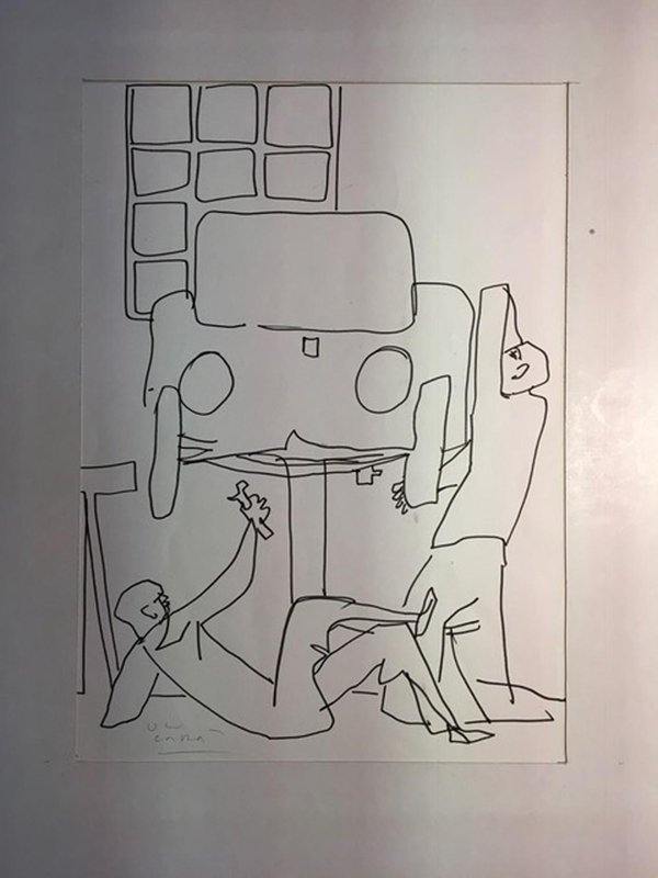 Ugo Carà, The Car, 1970, Drawing on Paper for sale at Pamono
