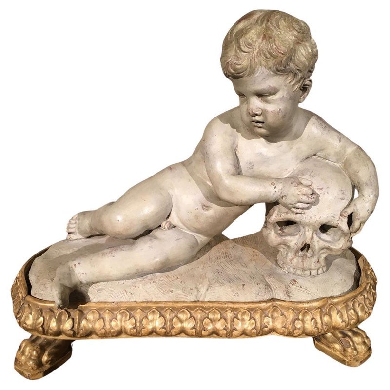 Late 17th Century Memento Mori Faux White Marble Child Skull Figure ...
