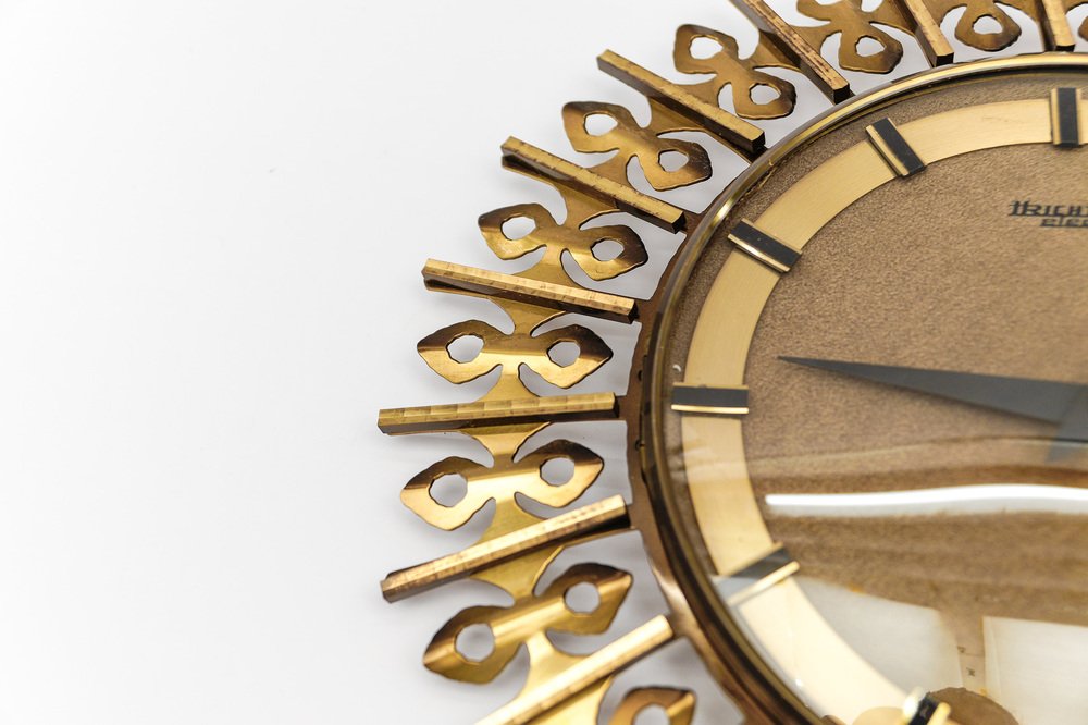 Mid-Century Modern Sunburst Wall Clock in Brass from Trichter, Germany ...