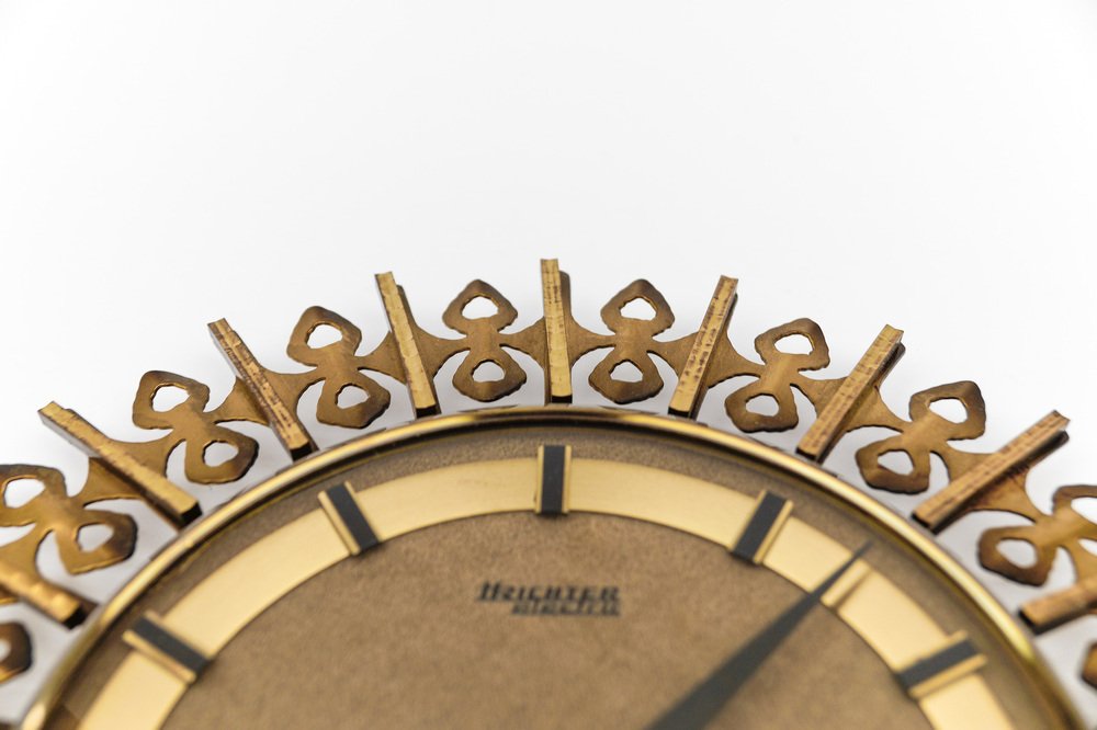 Mid-Century Modern Sunburst Wall Clock in Brass from Trichter, Germany ...