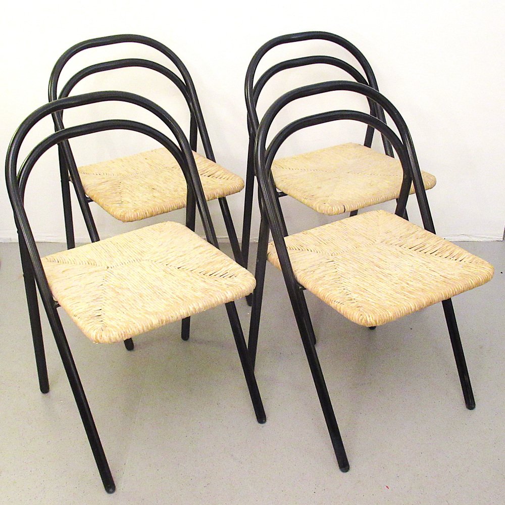 Straw Chairs, 1970s, Set of 4 for sale at Pamono