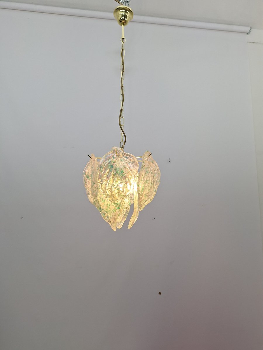 Pendant Lamps with Murano Glass Leaves, 1980s, Set of 2 for sale at Pamono
