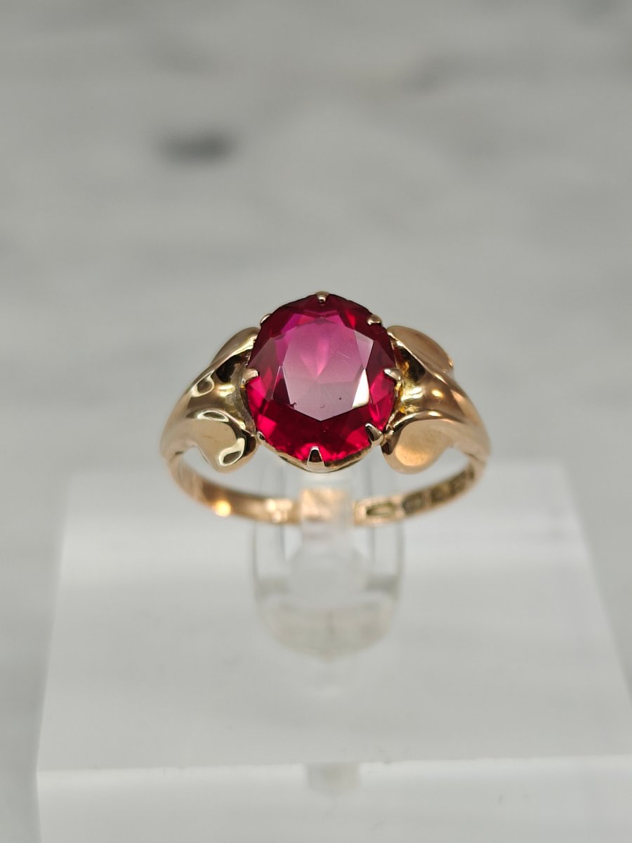 Vintage Synthetic Ruby Gold Ring, 1954 for sale at Pamono