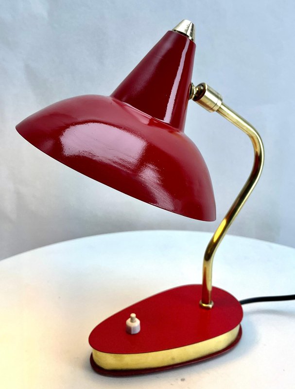 Vintage Red Adjustable Table Lamp, 1950s for sale at Pamono