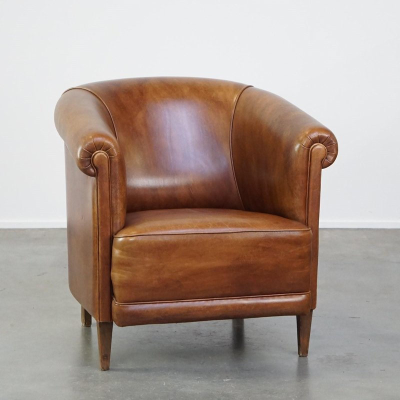 Club Chair in Cognac Colored Leather for sale at Pamono