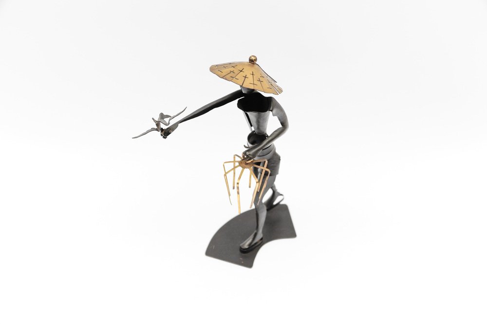 Austrian Artist, Handmade Asian Bird Feeder Figure, 1950s, Metal for ...
