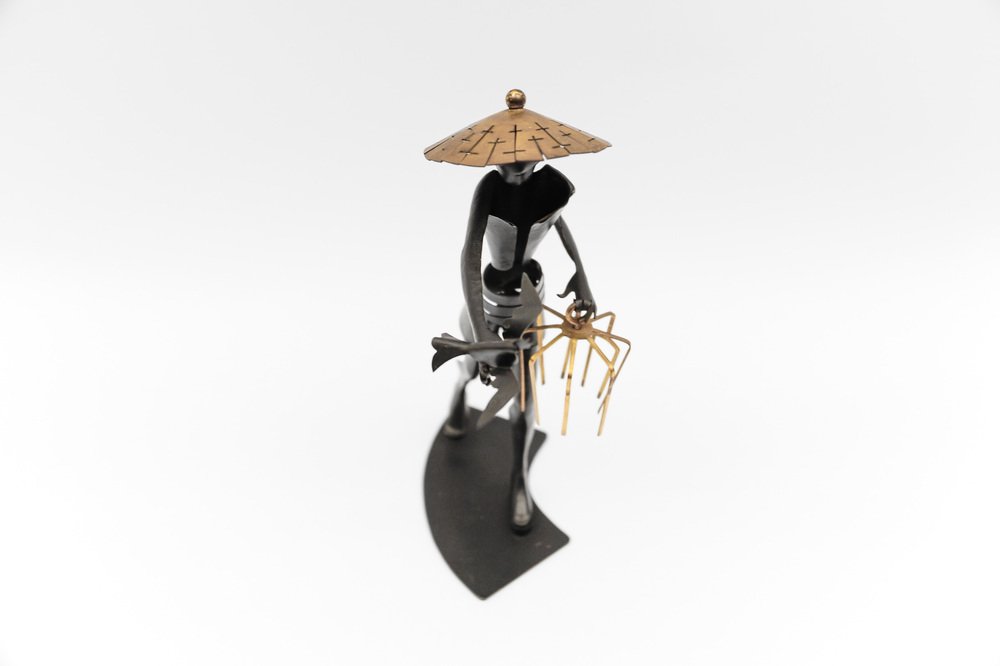 Austrian Artist, Handmade Asian Bird Feeder Figure, 1950s, Metal for ...
