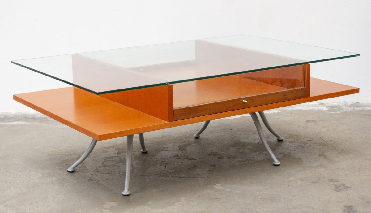 Wood and Glass Coffee Table with Noticeboard Drawer, 2000s for sale at ...
