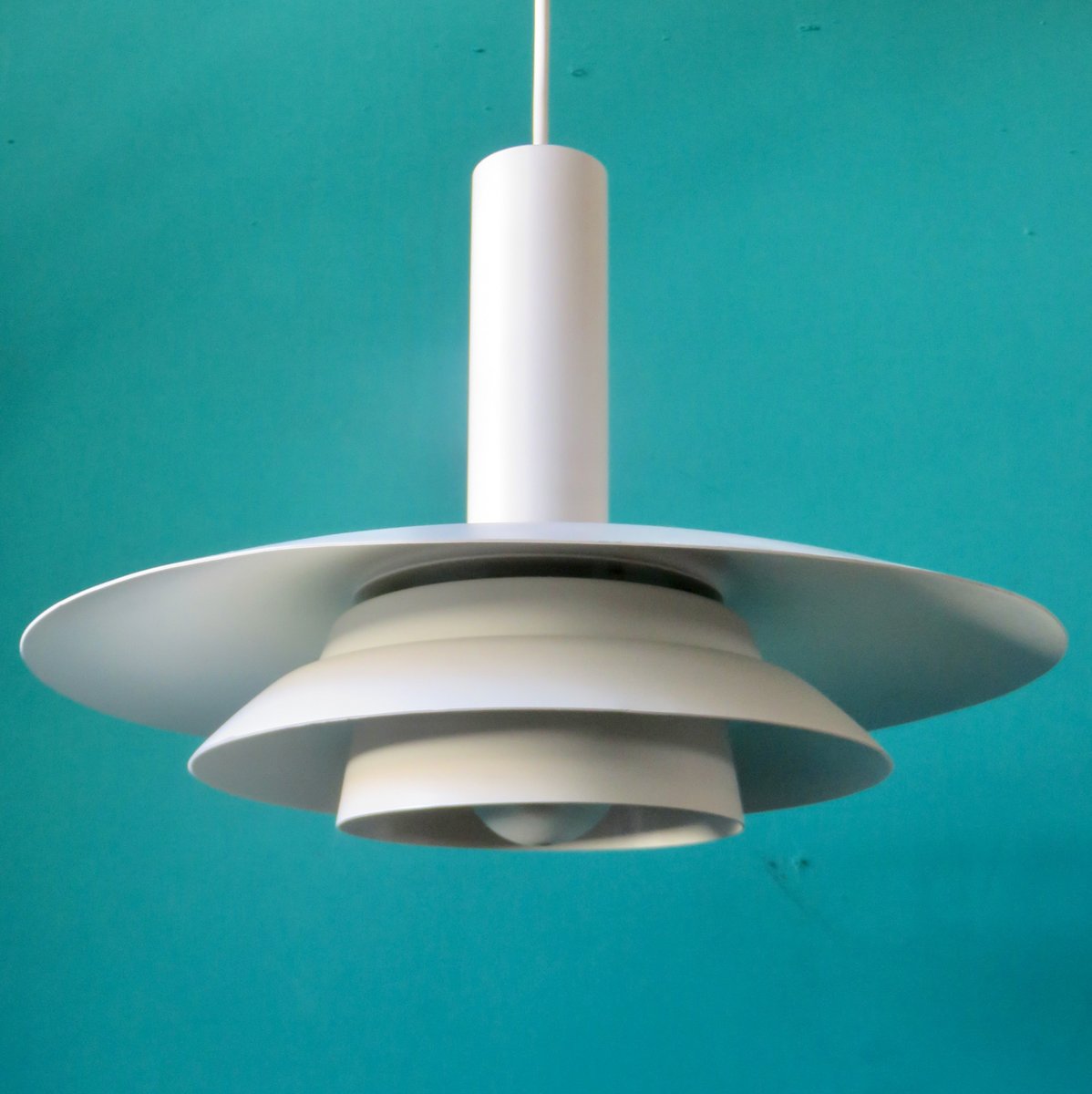 Pendant Light in White Lacquered Metal, Denmark, 1975 for sale at Pamono