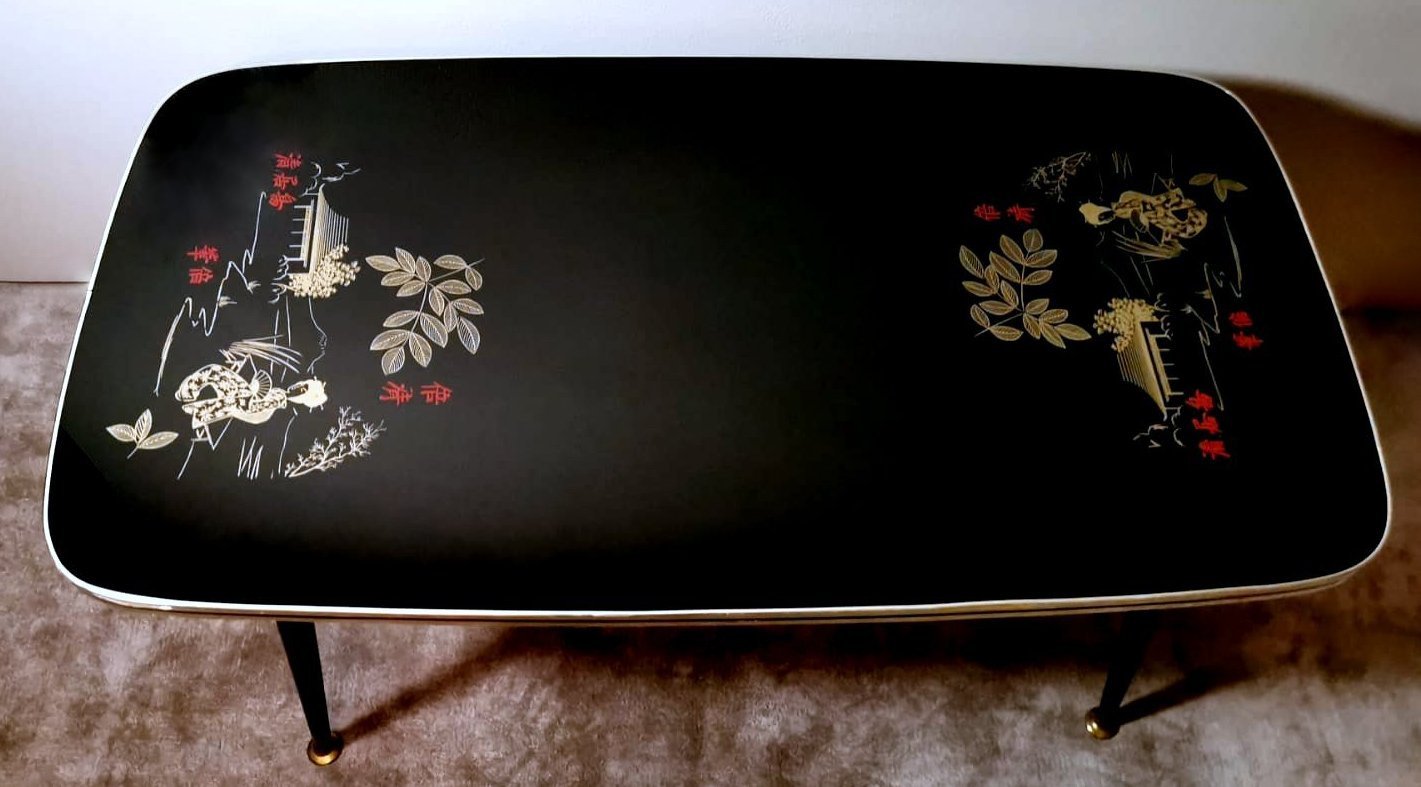 Italian Mod. Rene Coffee Table with Black Glass and Decoration, 1960 ...