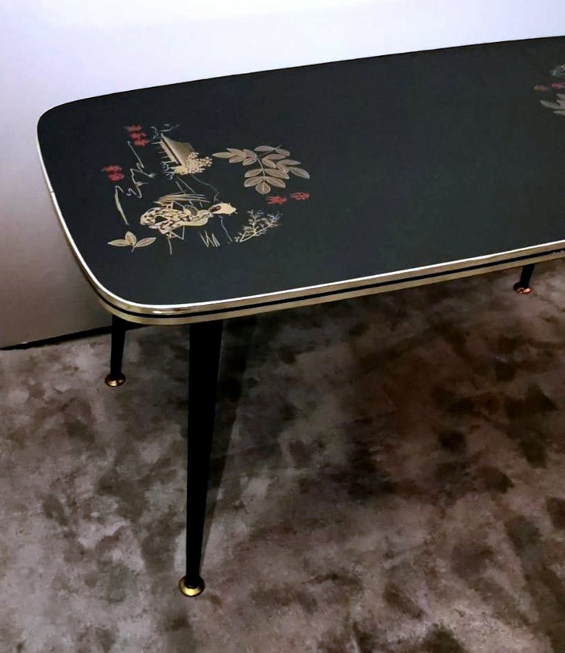Italian Mod. Rene Coffee Table with Black Glass and Decoration, 1960 ...
