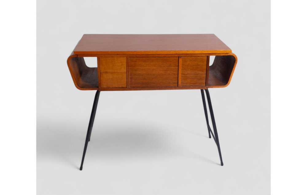 Mid-Century Modern Console in Oak Wood and Metal Legs for sale at Pamono