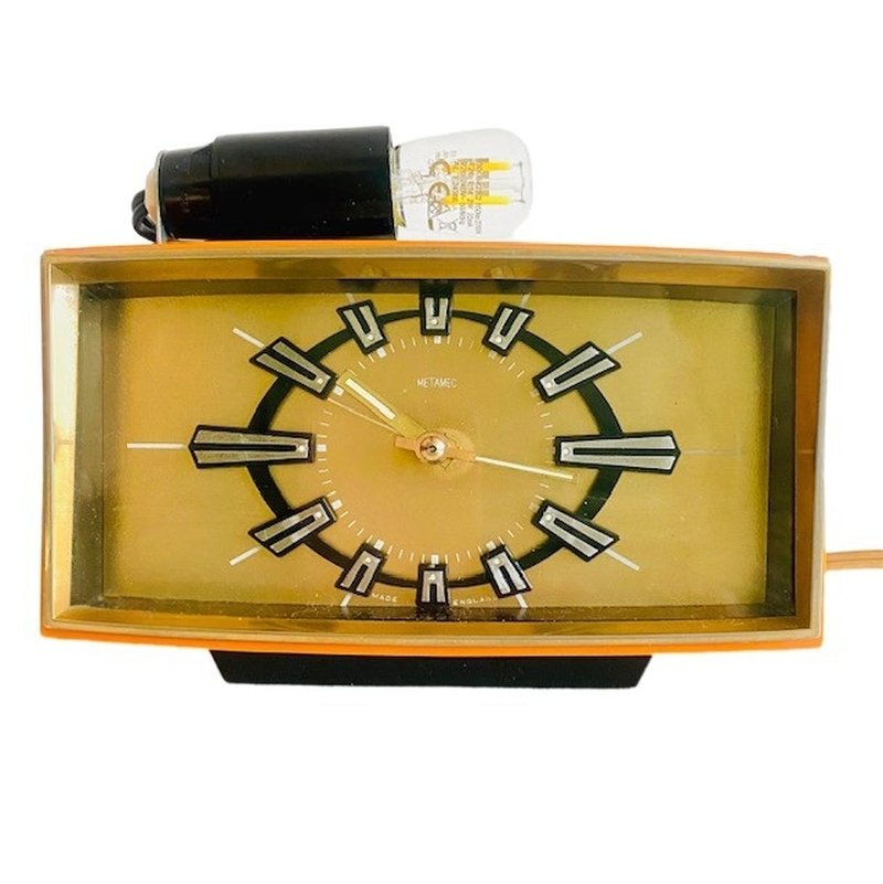 Mid-Century Alarm Clock Orange Gold with Light from Metamec, 1950s for ...