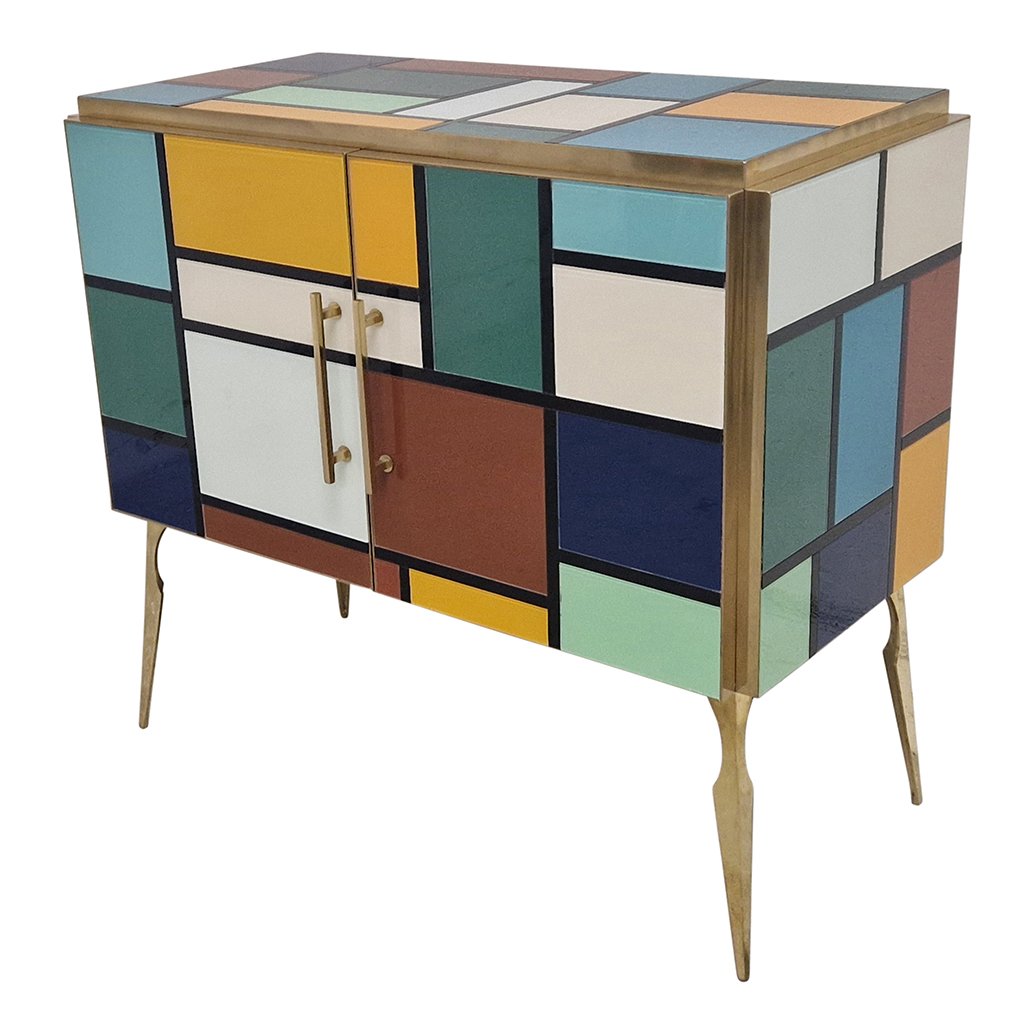 Two-Door Sideboard in Colored Glass, 1980s for sale at Pamono
