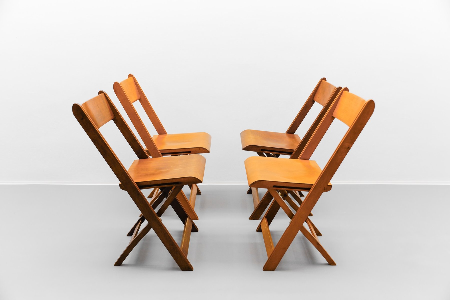 German Cinema Wooden Folding Chairs, 1950s, Set of 4 for sale at Pamono