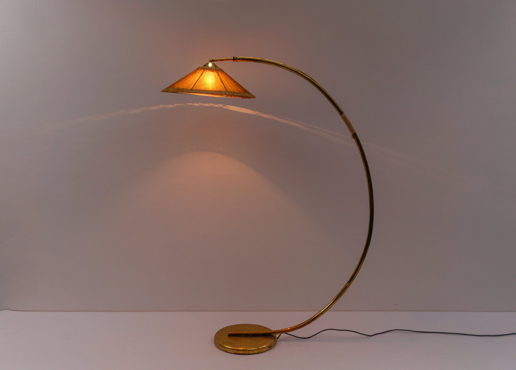 Mid-Century Modern Brass & Rattan Arc Floor Lamp, Italy, 1950s for sale ...