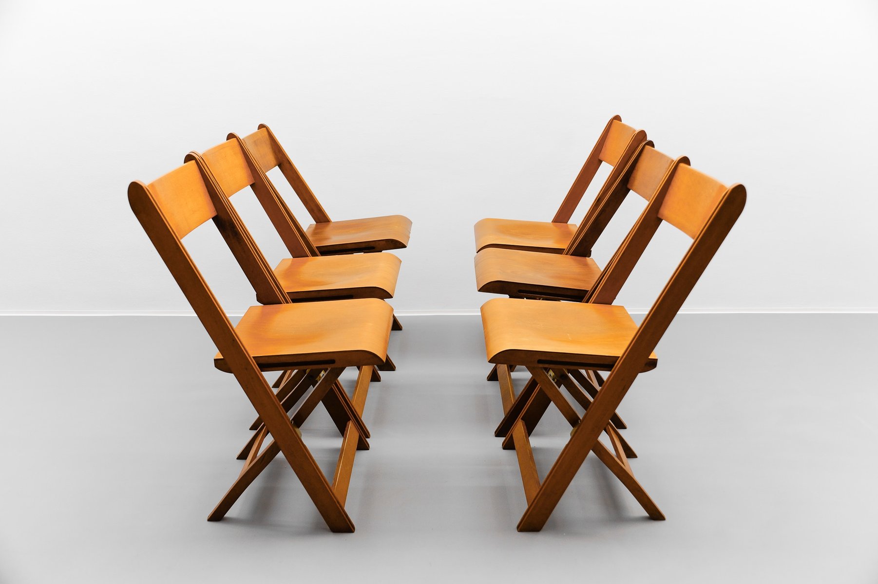 German Cinema Wooden Folding Chairs, 1950s, Set of 6 for sale at Pamono