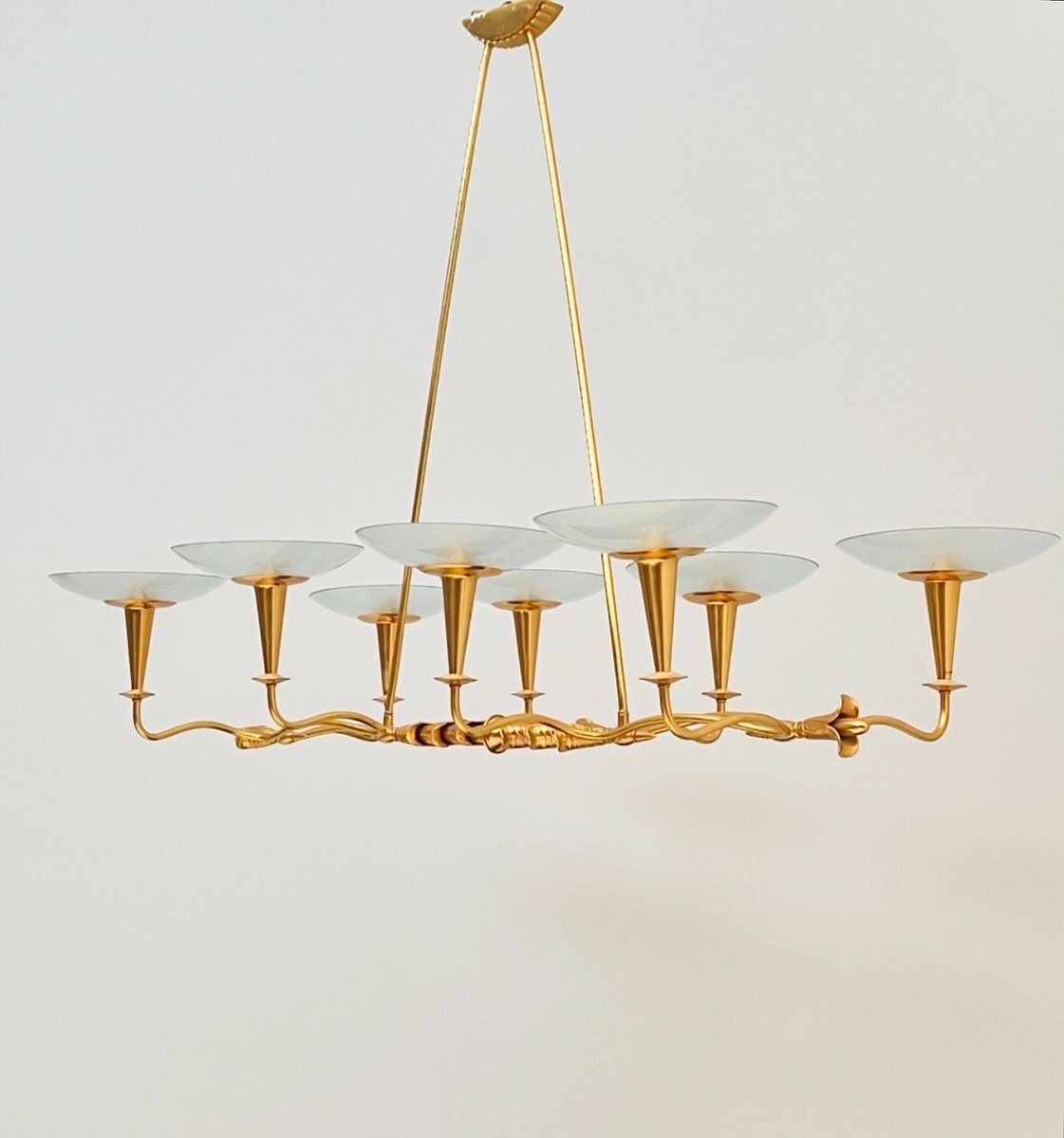 Vintage Brass and Glass Chandelier, 1950s for sale at Pamono