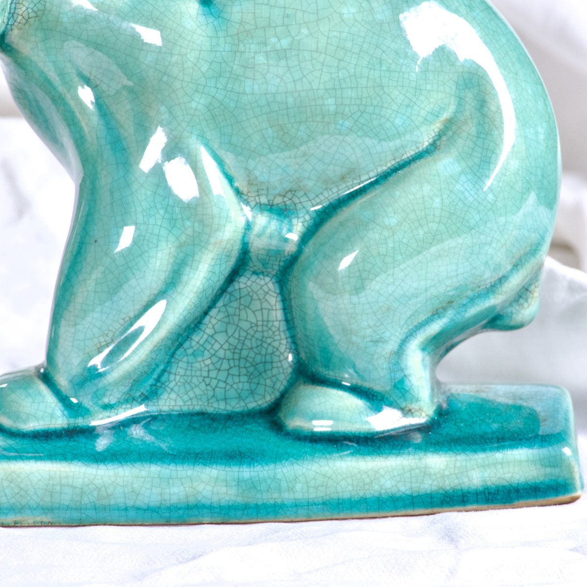 Art Deco Teddy Bear Statue in Turquoise Craquele Ceramic from LV Ceram ...