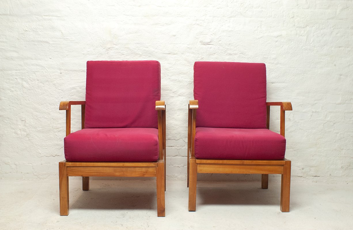Set of Morris Chairs with Adjustable Backs in Cherrywood, 1920s for ...