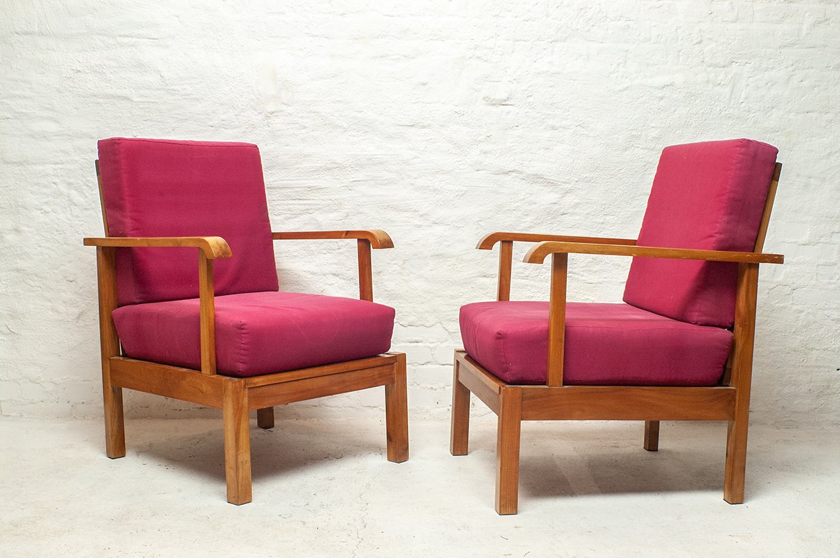 Set of Morris Chairs with Adjustable Backs in Cherrywood, 1920s for ...