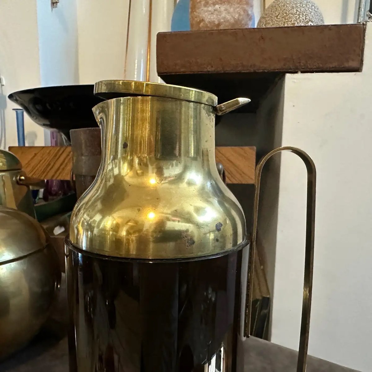 Mid-Century Modern Faux Tortoise Shell Bakelite and Brass Thermos ...